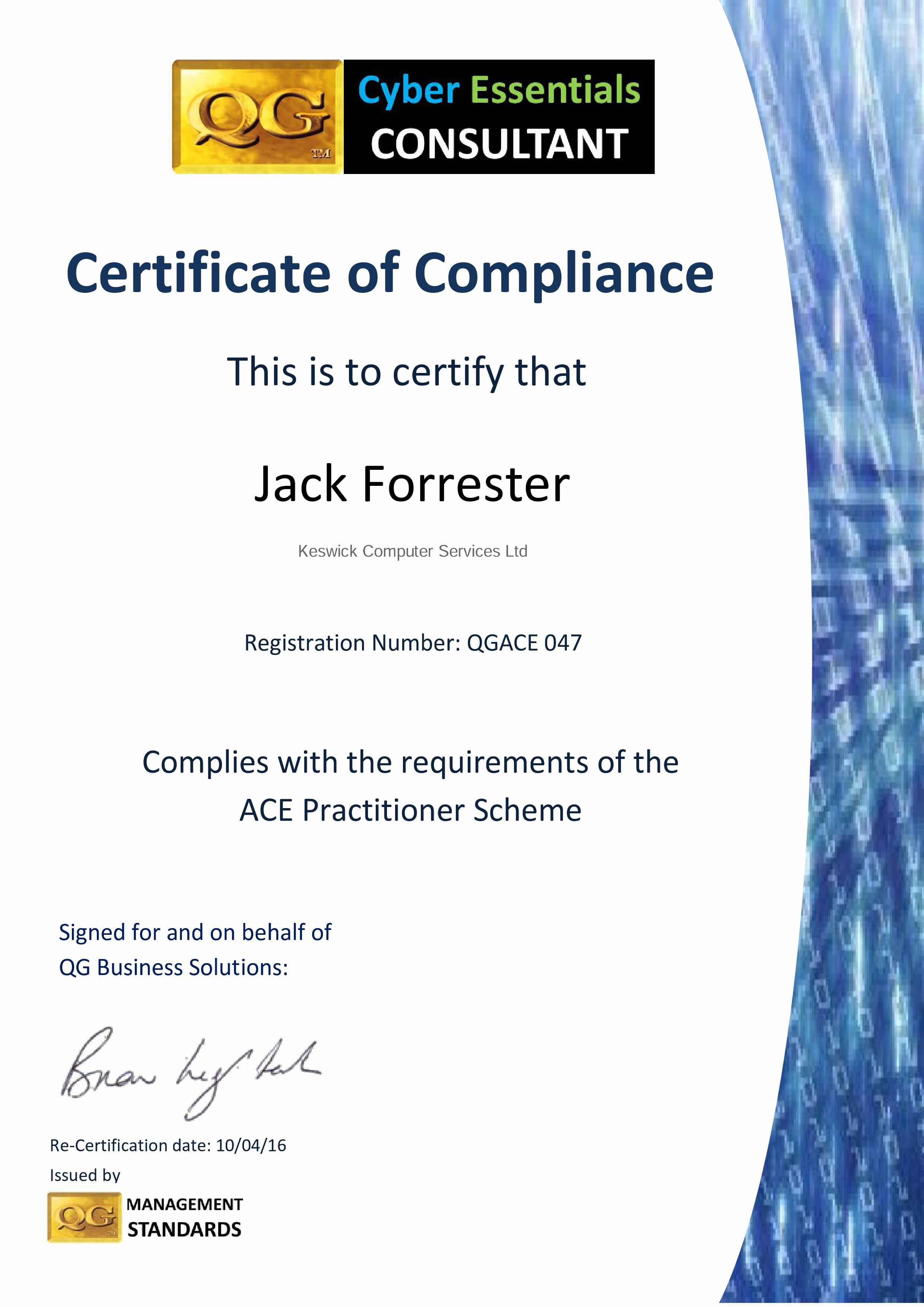 QGACE047 Jack Forrester - QG Management Standards