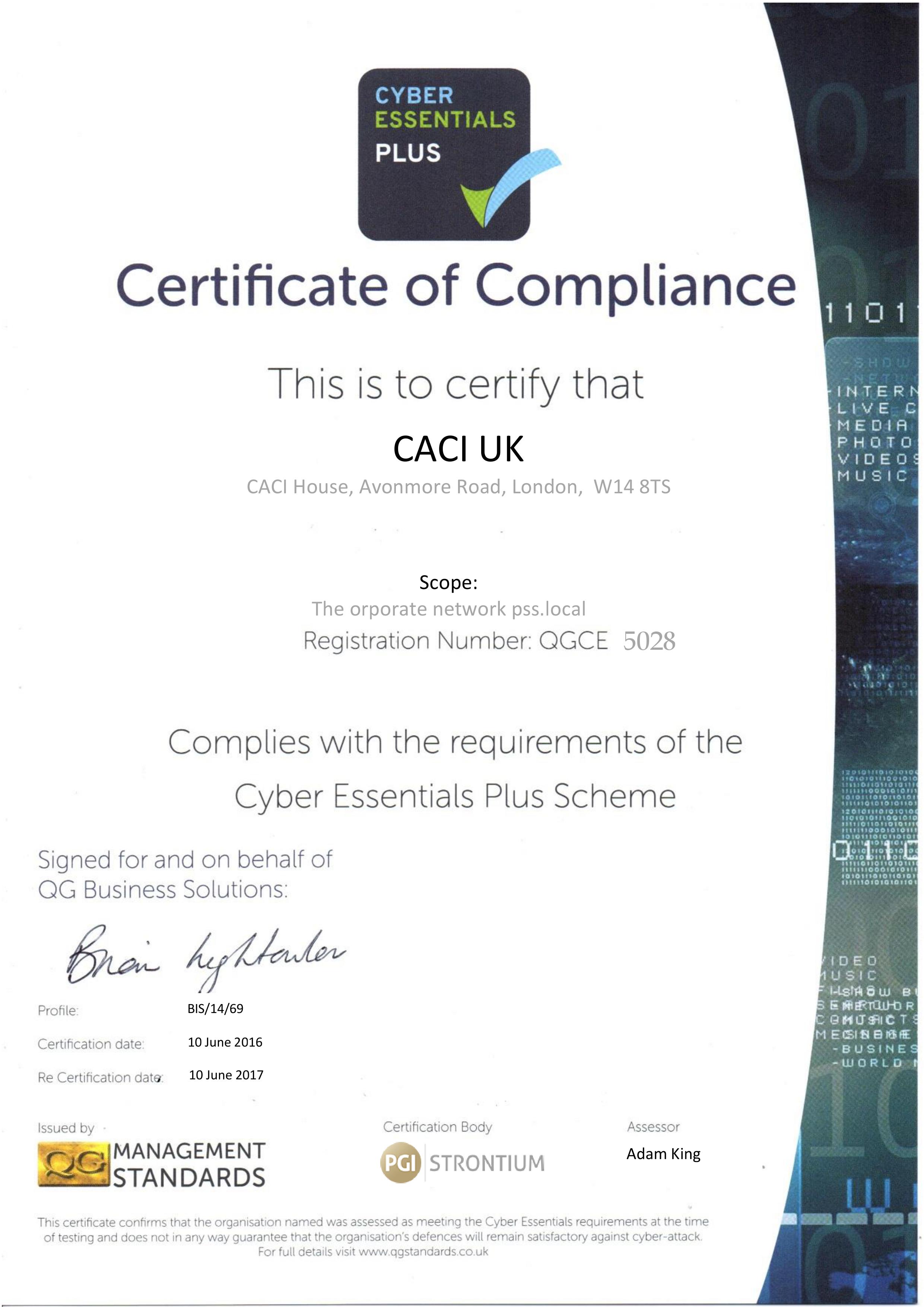 16 17 cert (upgrade to CE+) - QG Management Standards